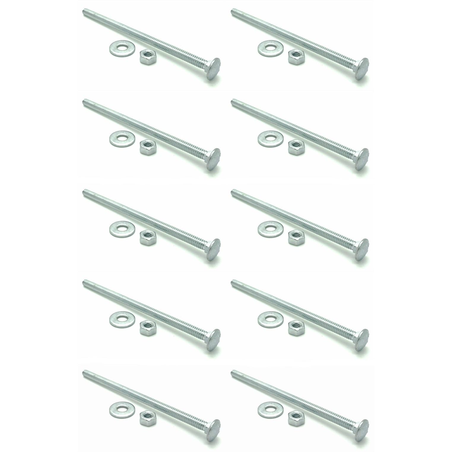 Ten (10) 5/16-18 x 5" Long Carriage Bolts Set w/Nuts & Washers (BCP304)