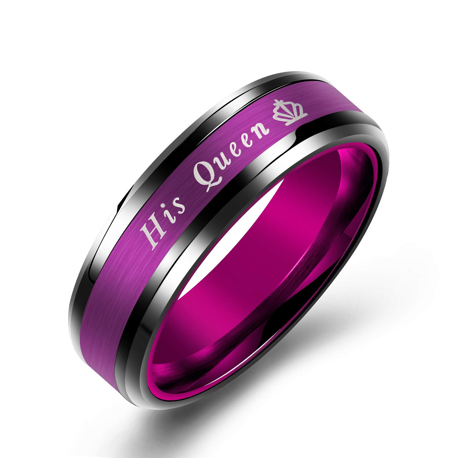 2pcs Matching Set Couple Rings Stainless Steel Promise Rings with His Queen and Her King Wedding Engagement Band