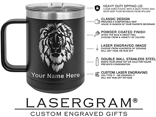 LaserGram 15oz Vacuum Insulated Coffee Mug, Flag of Guatemala, Personalized Engraving Included (Black)
