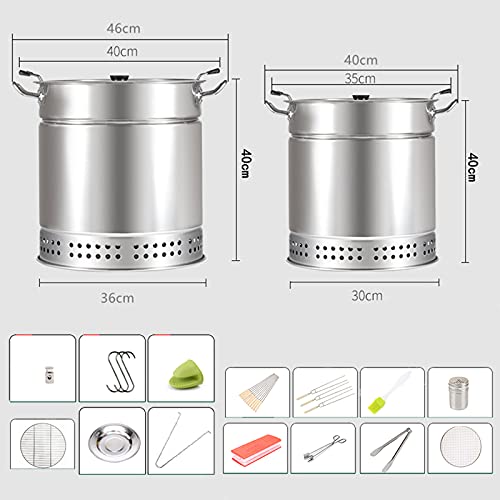 AIZYR Stainless Steel Charcoal Grill - Portable Smokeless Grill with BBQ Accessories Kit for Outdoor Cooking Camping Picnics,40 * 40cm