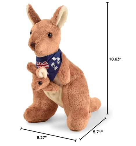 BOHS Plush Kangaroo with Australia Scarf and Removable Joey - Cuddly Soft Stuffed Mom and Baby Animals Toy- 11 Inches