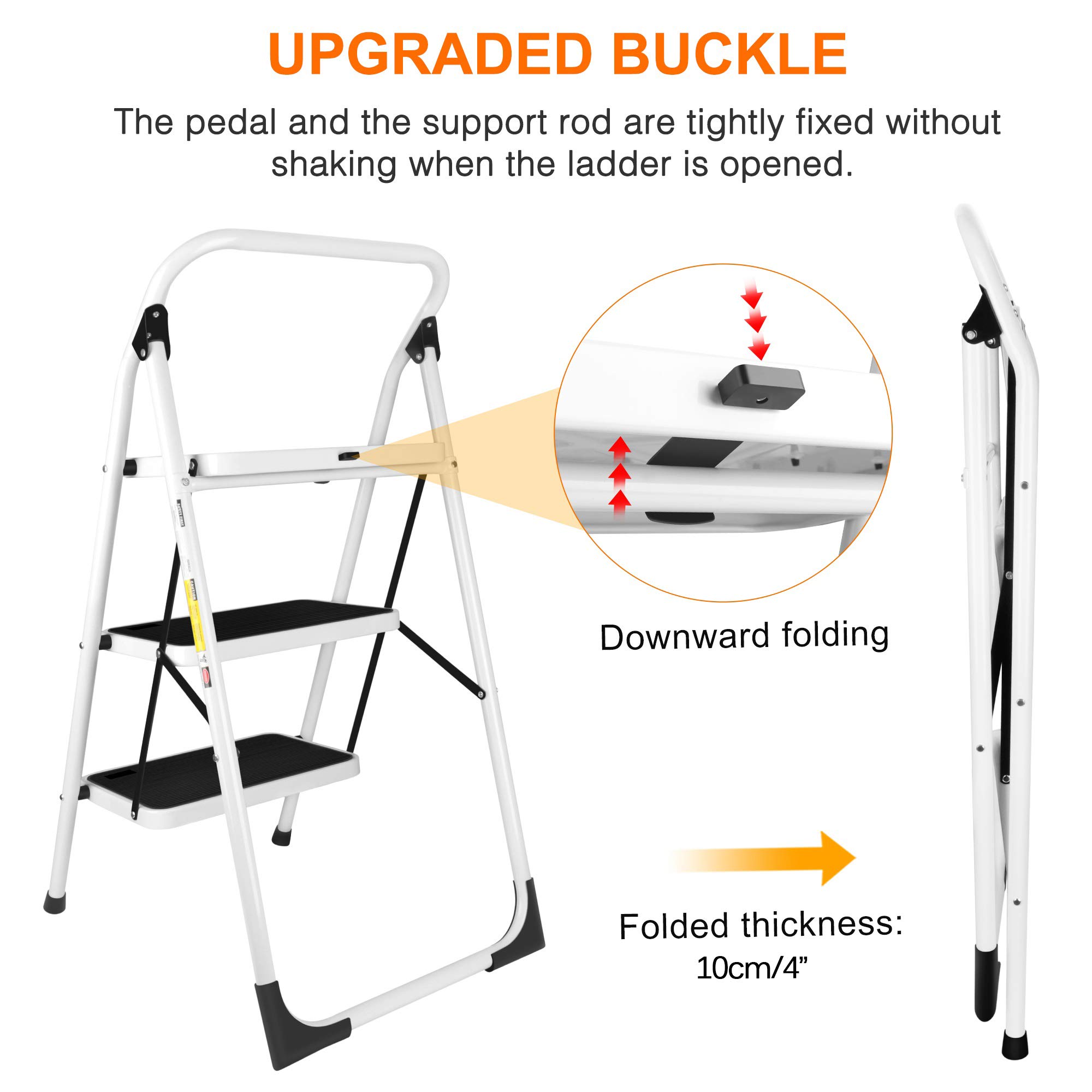3 Step Stool, Gimify Folding Step Ladder Steel Stepladders Non-Slip Sturdy Steps Wide Pedal with Comfortable Hand Grip for Home Kitchen Garden Office 330 lbs