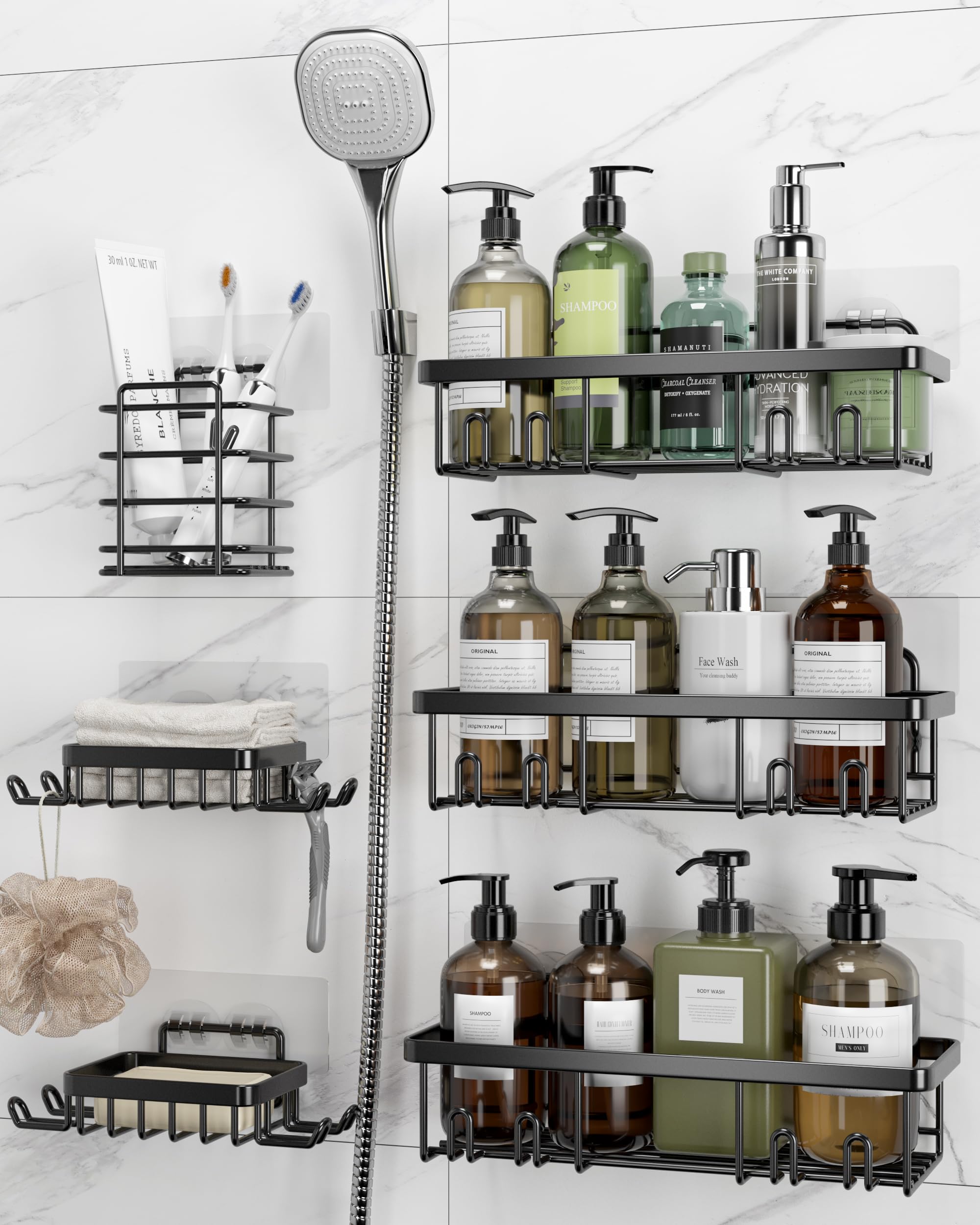 Acootima Shower Caddy 6 Pack, Rustproof Stainless Steel Shower Shelves for Bathroom Organizers and Storage, Adhesive No Drilling Durable Bath Accessories with Large Capacity for Home & Kitchen Decor