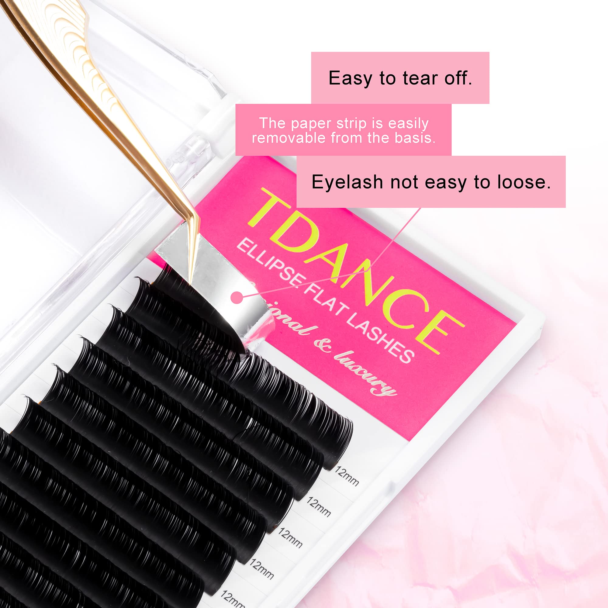 TDANCE Classic Lash Extensions Flat Lashes Eyelash Extensions 0.15mm C Curl Ellipse Eyelash Extensions 8-15mm Mixed Black Matte Individual Lashes Salon Use(Flat,C-0.15,8-15mm)