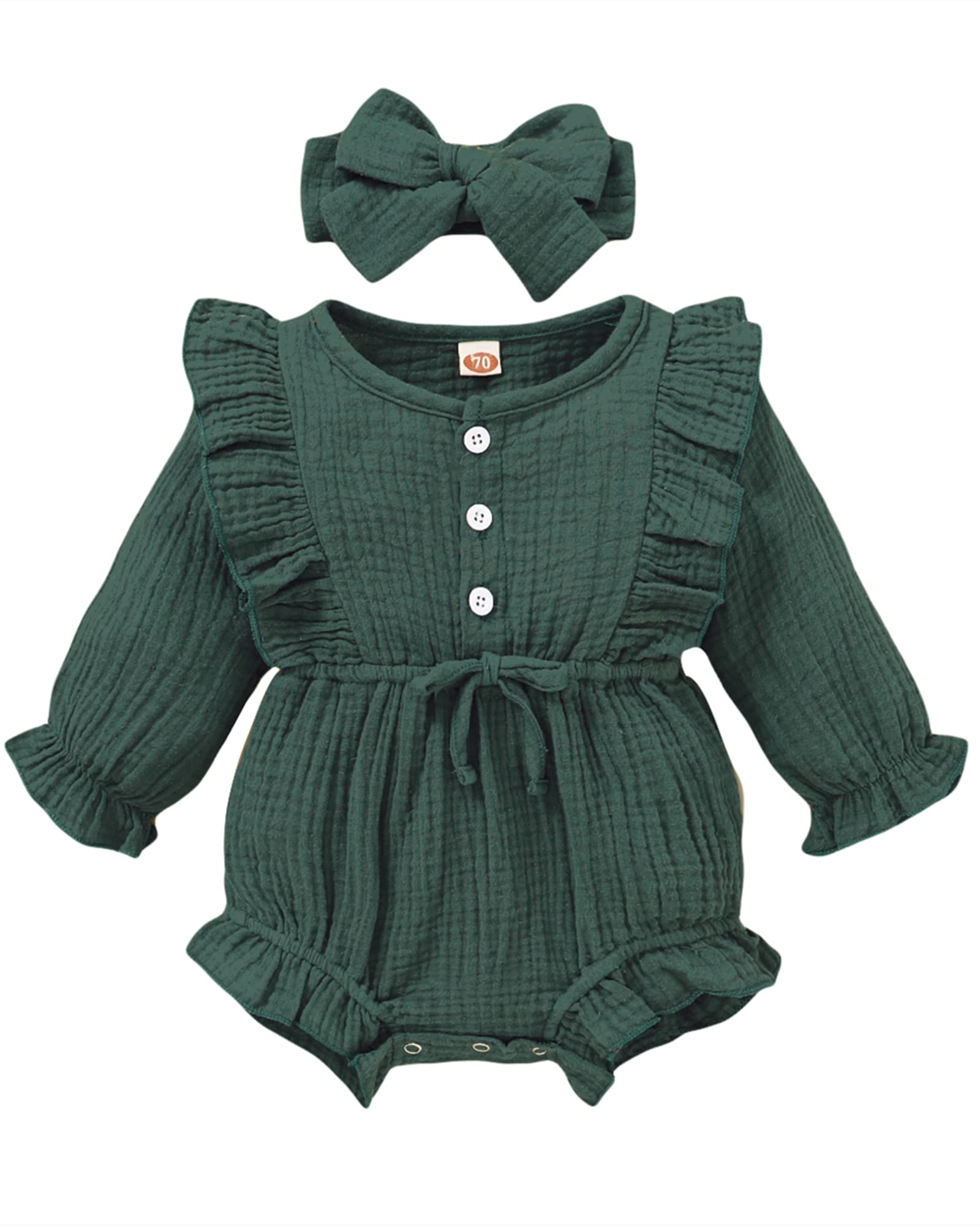 Saeaby Baby Girl Clothes 3-6 Months Infant Girl Clothes Fall Baby Long Sleeve Romper Ruffle Green One Piece Romper Bodysuit Cute Outfit for Girl
