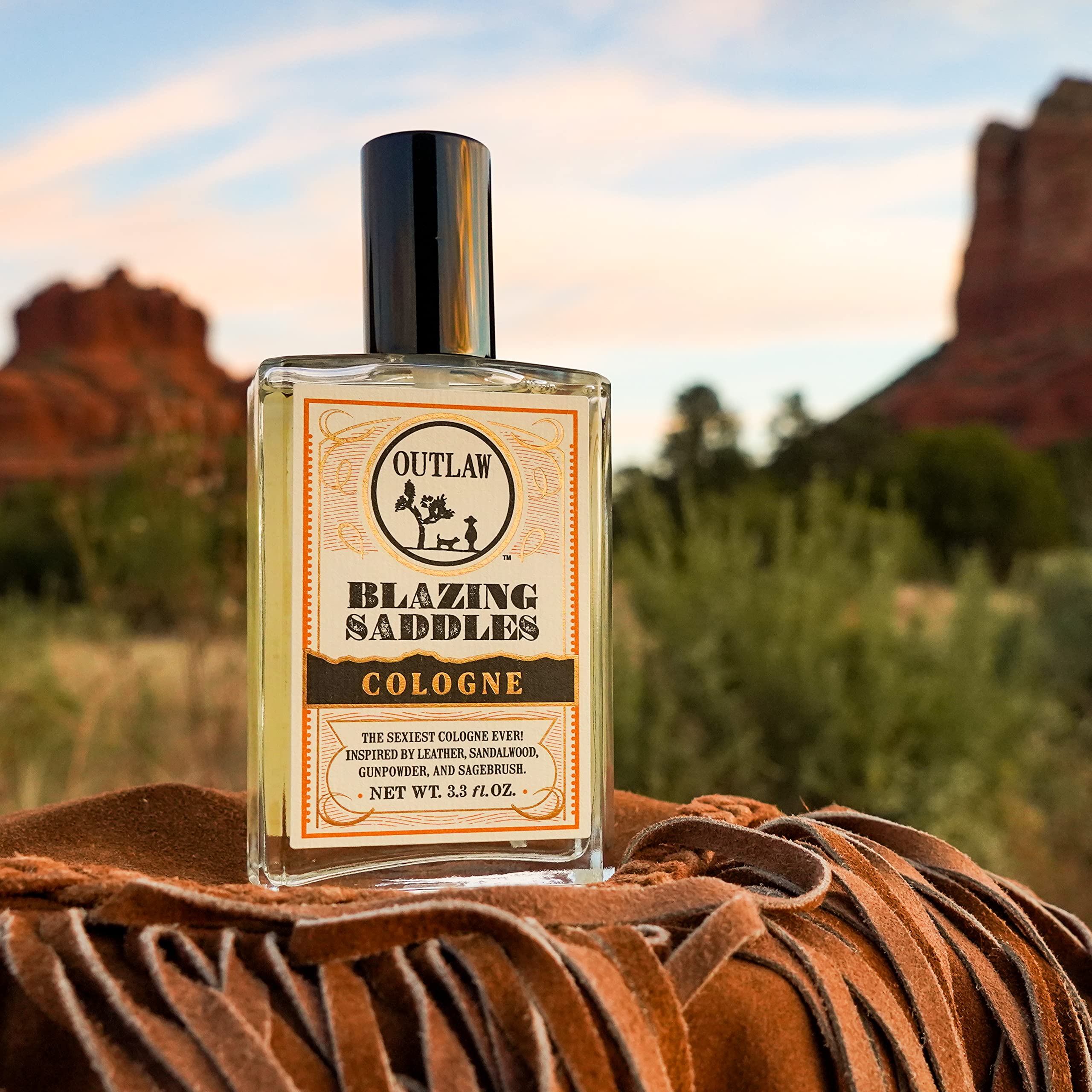 Outlaw Soaps Blazing Saddles Western Cologne | Bold Scent: Warm Leather, Gunpowder, Sagebrush, & Sandalwood | Mens & Womens Cologne