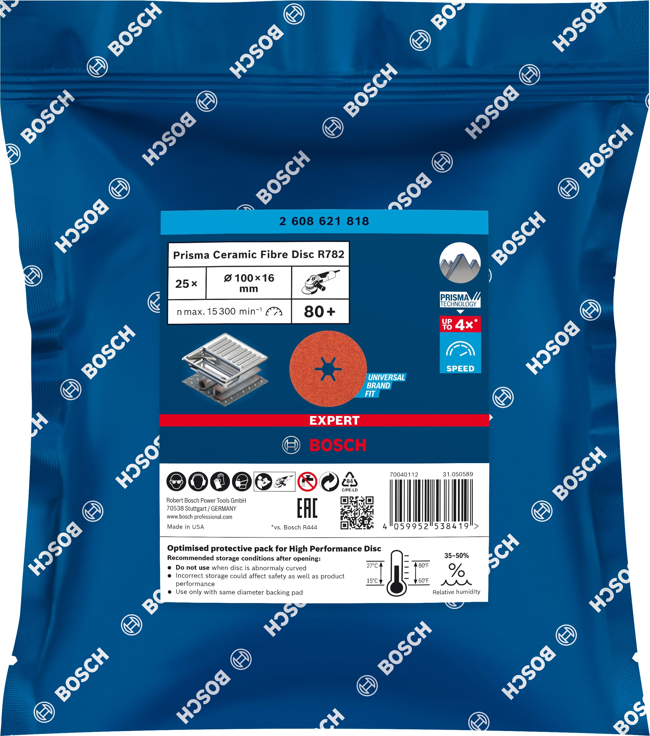 Bosch Professional 25x Expert R782 Prisma Ceramic Fibre Discs (for Steel, Stainless steel sheets, Ø 100 mm, Grit 80, Accessories Small Angle Grinder)