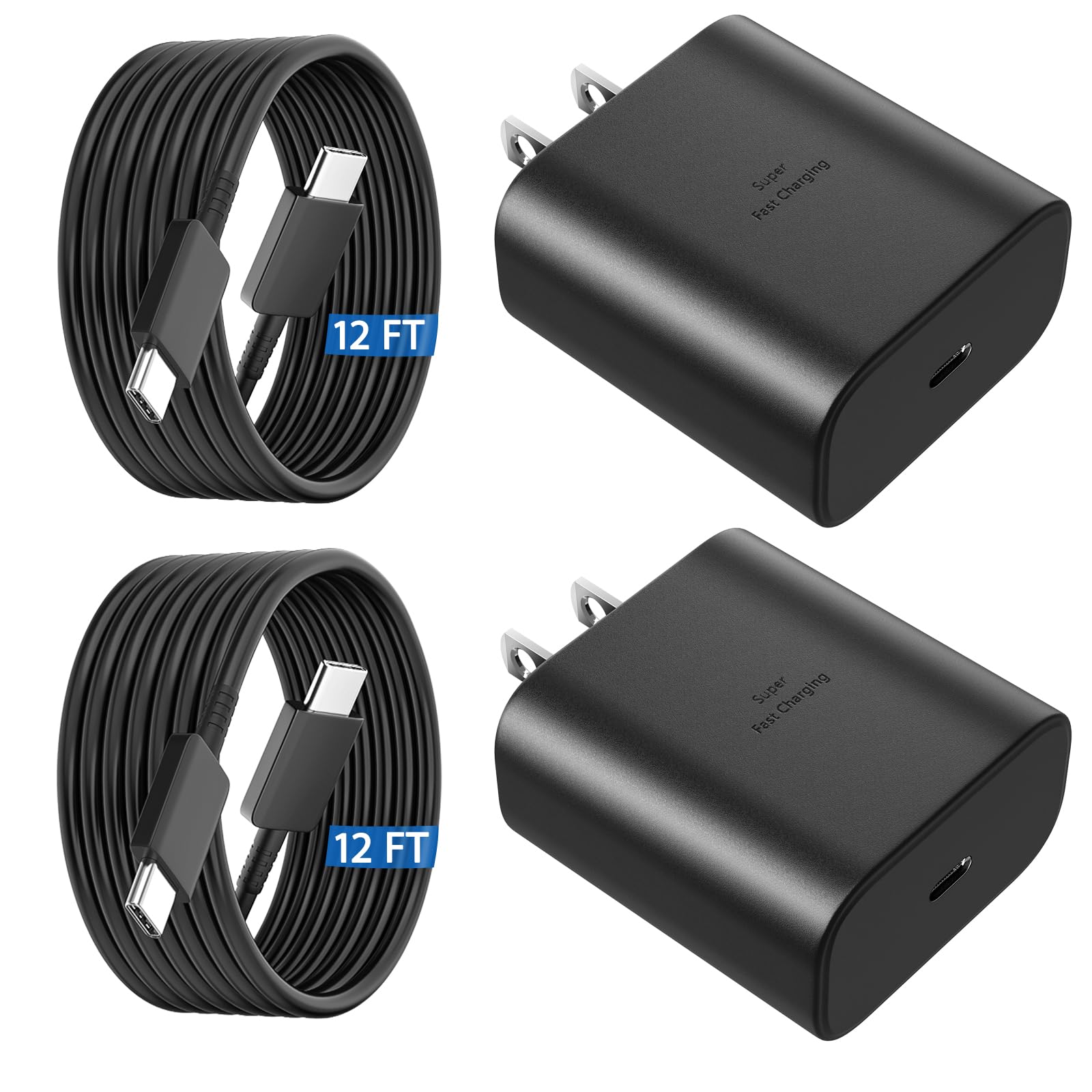 45W USB-C Super Fast Charger Type C Wall Charger Block with 12FT USB C Charging Cable Cord Android Phone Charger for Samsung Galaxy S24 Ultra/S24/S24+/S23 Ultra/S23/S23+/S22 Ultra/S20/S21, 2Pack