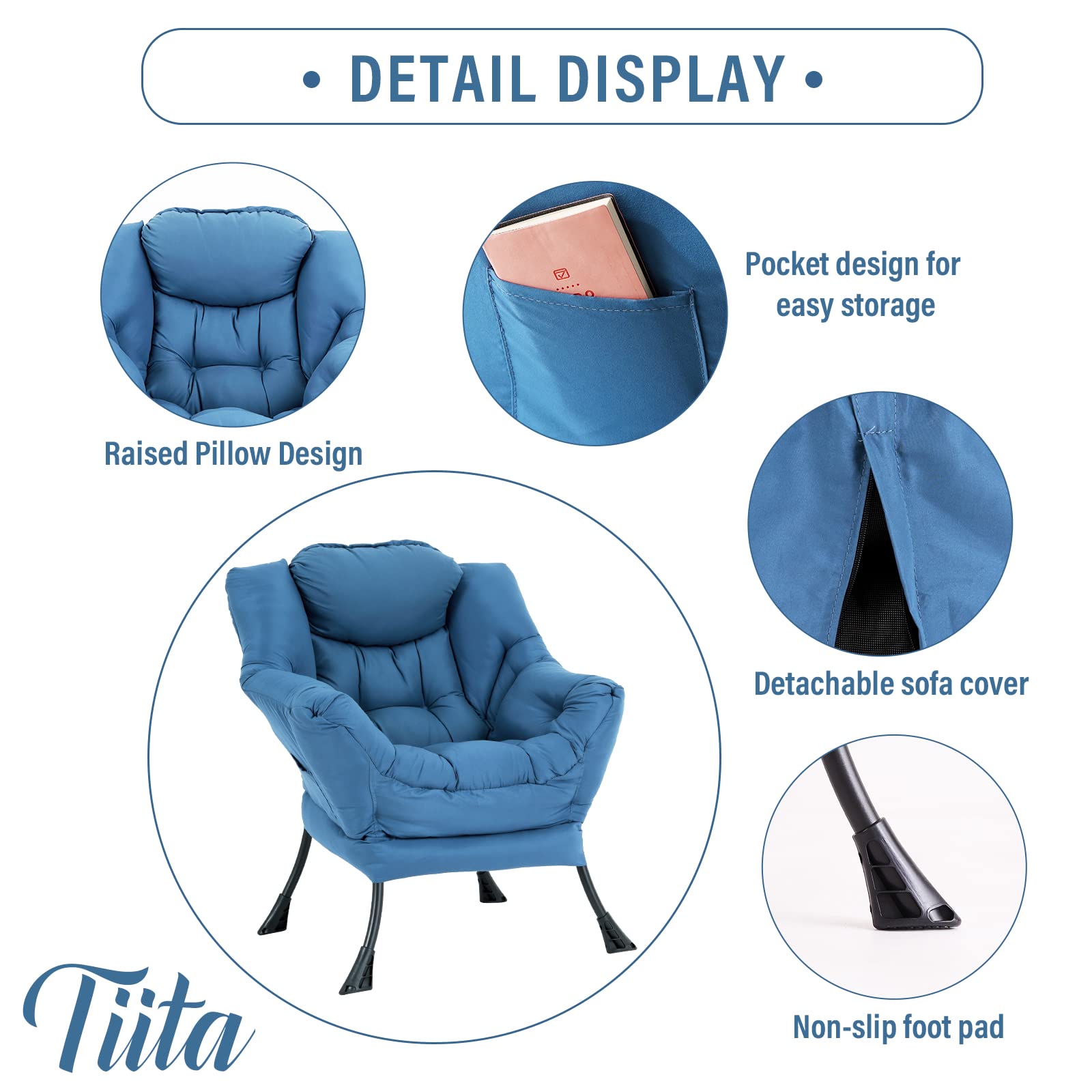 Tiita Lazy Chair with Ottoman, Modern Large Accent Lounge Chair, Leisure Sofa Armchair/Reading Chair with Footrest for Bedroom, Living Room, Dorm Rooms, Garden and Courtyard