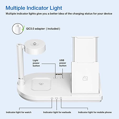 4 in 1 Wireless Charging Station for Samsung, Foldable Wireless Charger with Night Light, Fit for Galaxy Z Flip3/ S21/20/10/Note7 Series, Travel Charging Stand for Galaxy Buds, Watch 5/4/Active/GS4