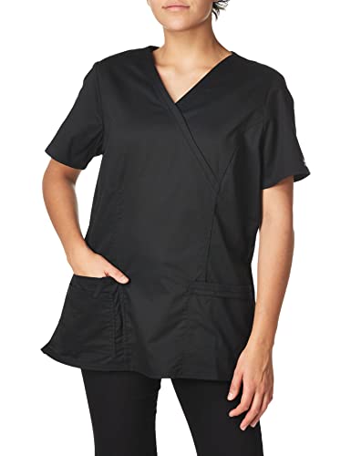 Cherokee Women's Workwear Scrubs Core Stretch Mock-Wrap Top (Medium), Black