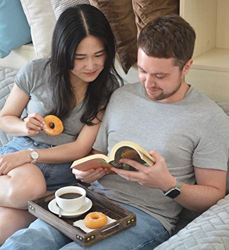 Sufandly Service Tray with Handles, Serve Coffee, Tea, Cocktails, Appetizers, Rectangle Wood Breakfast Bed Tray 11.8X 7.9 Inch