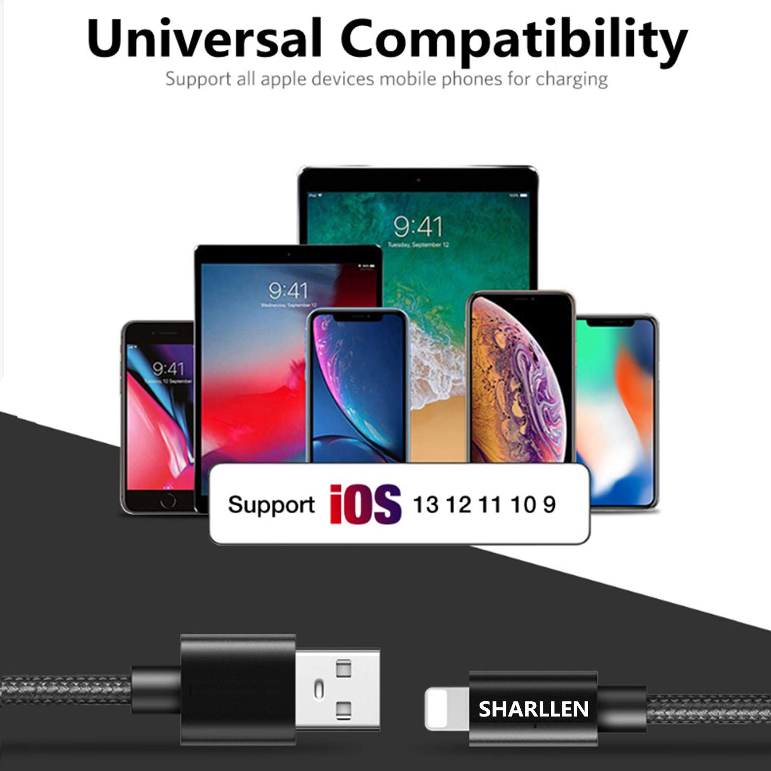 sharllen iPhone Cable MFi Certified Lightning Charger 5Pack 6FT Nylon Braided iPhone Charging Cord Fast W 6Feet USB 6Foot iPhone Data Wire Compatible iPhone12/11 Pro/XS/XR/X/8/7/6/iPad/iPod/IOS Black