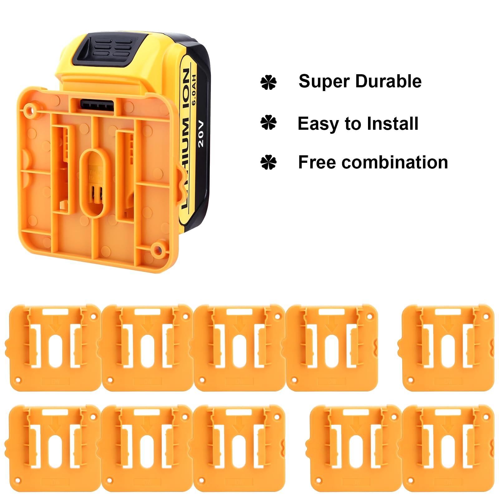 5 Pack Battery Mount Holder with Screws, Compatible with Dewalt 20V Max Battery Dock Holder, Fit for DCB201 DCB203 DCB204 DCB206 60V Battery DCB606 DCB609