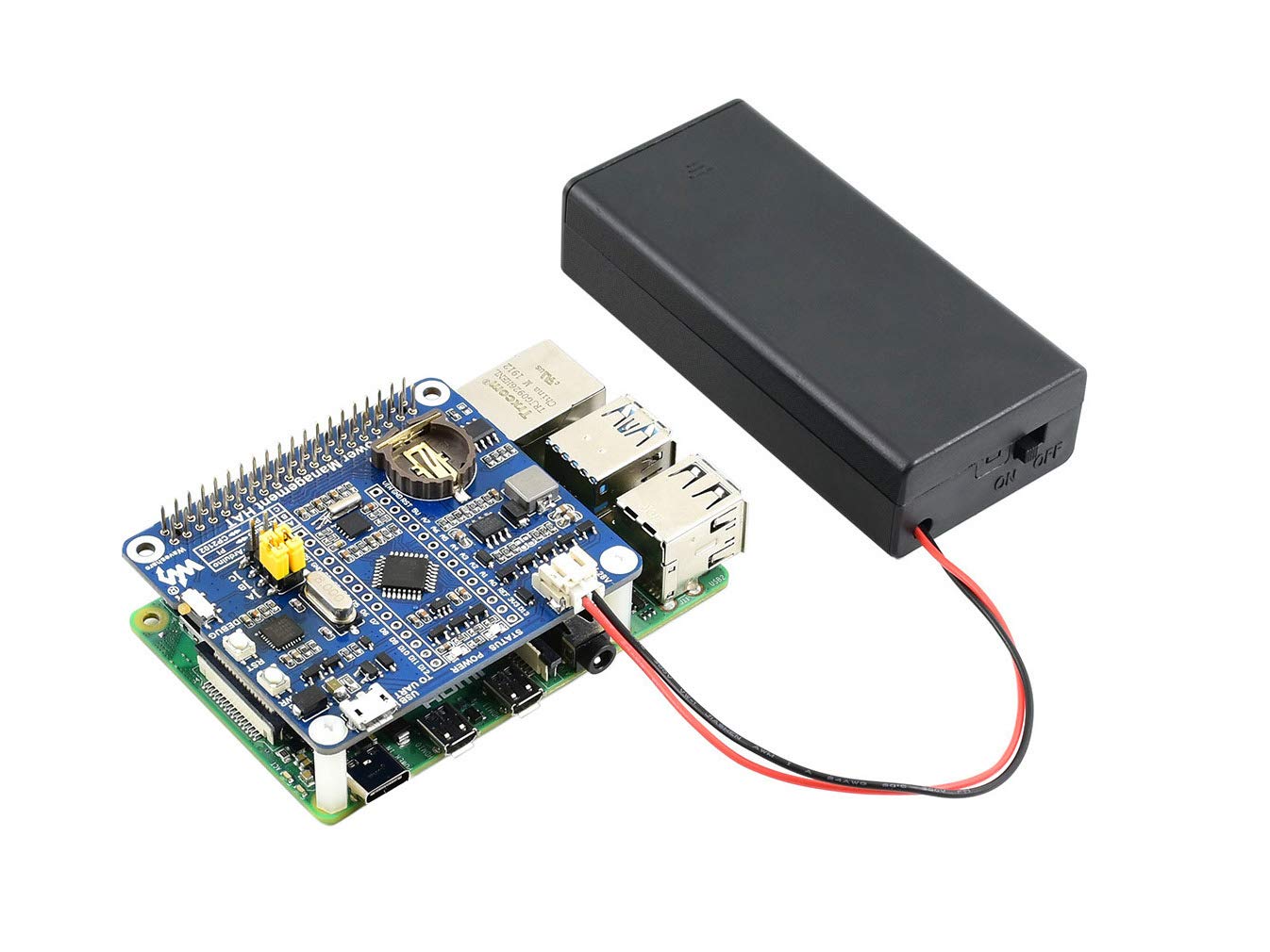 Waveshare Power Management HAT for Raspberry Pi with Embedded MCU and RTC Allows The Pi to Work More Power-efficient and More Safely.