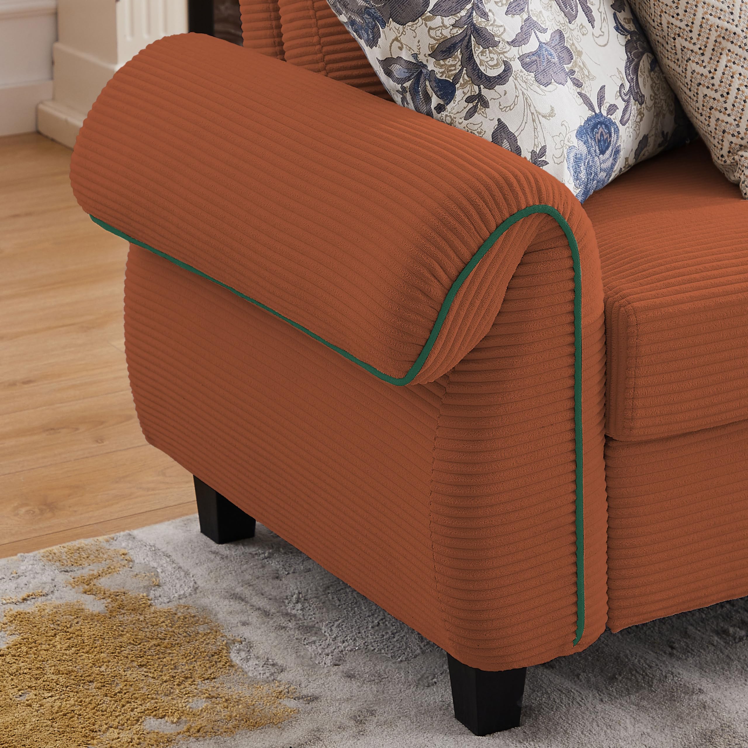 Pingliang Home 112" Sectional Sofa Couch, 4 Seat L Shaped Couch with Reversible Ottoman and Wooden Legs, Modern Polyester Fabric Couches for Living Room Apartment Office, Orange