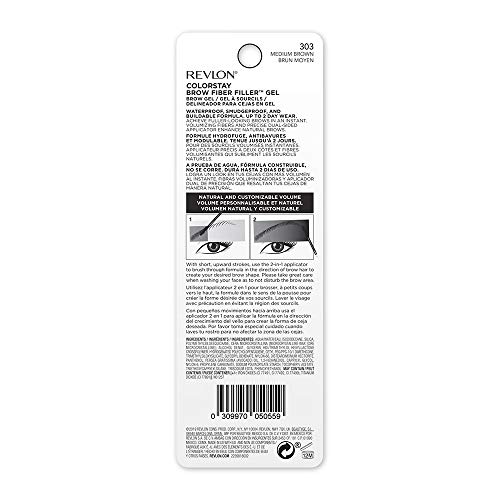 Revlon ColorStay Brow Fiber Filler, Longwearing & Volumizing Waterproof Eyebrow Gel, 303 Medium Brown, 0.23 fl. oz.