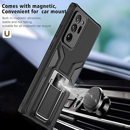AKINIK for Note 20 Ultra Case, Samsung Galaxy Note 20 Ultra Case with Self Healing Flexible TPU Screen Protective [2 Pack], Military Grade with Kickstand Case for Samsung Note 20 Ultra 5G-Black