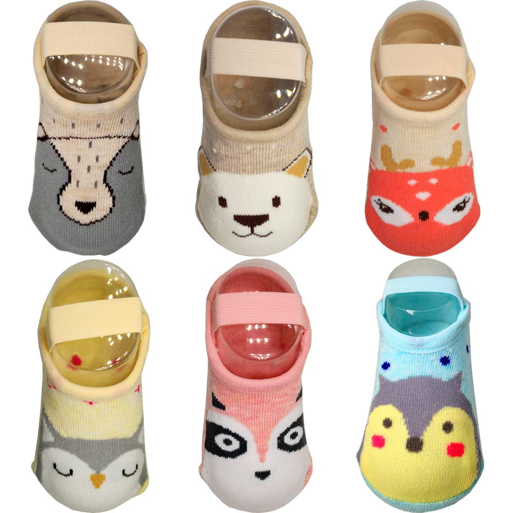 MOLUMIX Baby Anti Slip Grips Animal Socks 8-36 Months, Toddler Non Slip Floor Socks for Girls and Boys 6 Pairs