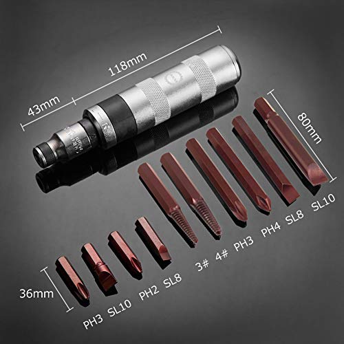 AKM 1/2" Hand Manual Reversible Impact Driver Set Extractor-12 PCS Impact Screwdriver S2 Steel Much More Durable Disengage Rusted Fasteners or Frozen Bolts