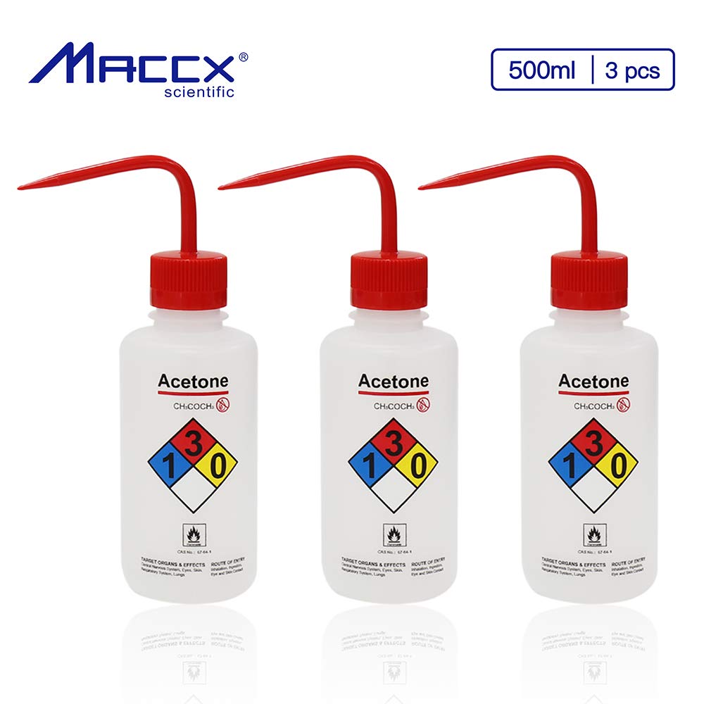 Maccx Acetone Narrow Mouth Wash Bottles, 3pcs of Vol.500ml, LDPE Material, WBA500-003