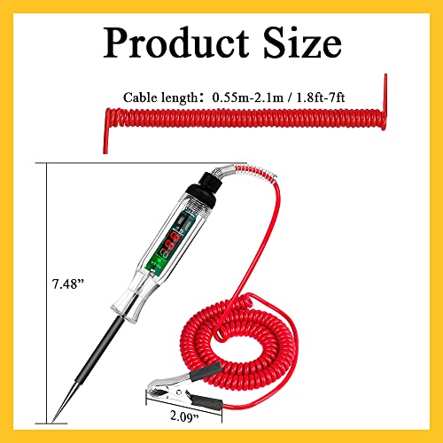 Automotive Test Light, 3-24V DC Digital Light Tester with Voltmeter, Test Light with Extended Spring Wire, Heavy Duty Auto Circuit Tester, Automotive Fuse Tester for Various Vehicles
