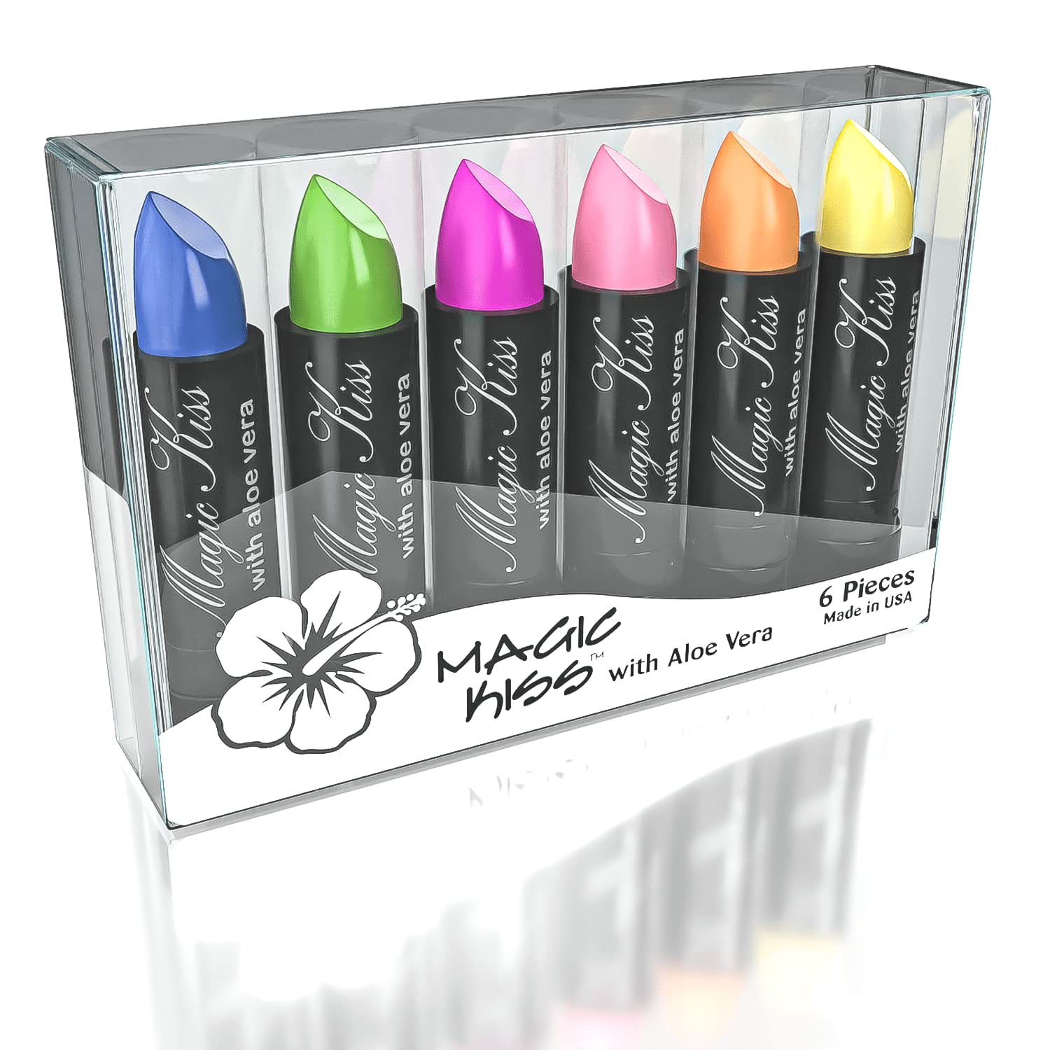 Magic Kiss Color Changing Matte 6 Piece Lipstick Set infused with Aloe Vera Made in USA (Colors of Aloha 1)