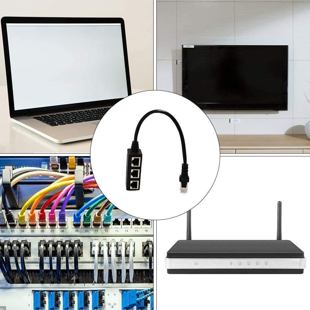 KOROMU RJ45 Ethernet Splitter Cable,RJ45 1 Male to 3 x Female LAN Ethernet Splitter Adapter Cable Suitable Super Cat5, Cat5e, Cat6, Cat7 LAN Ethernet Socket Connector Adapter