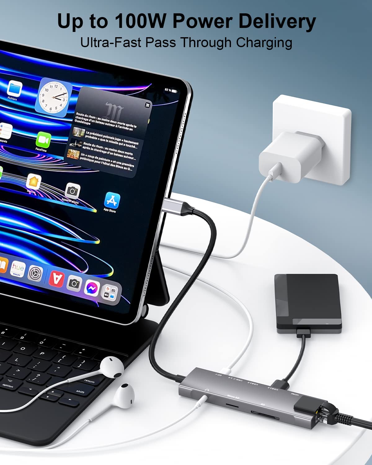 USB C Hub 9 in 1 Multiport Adapter w/Gigabit Ethernet,100W PD,4K@60Hz,2 USB 3.0,USB C 3.0 Data,SD/TF Card Reader,3.5mm Jack,Dongle Docking Station for MacBook iPad Pro iPhone 15 Steam Deck/Rog Ally