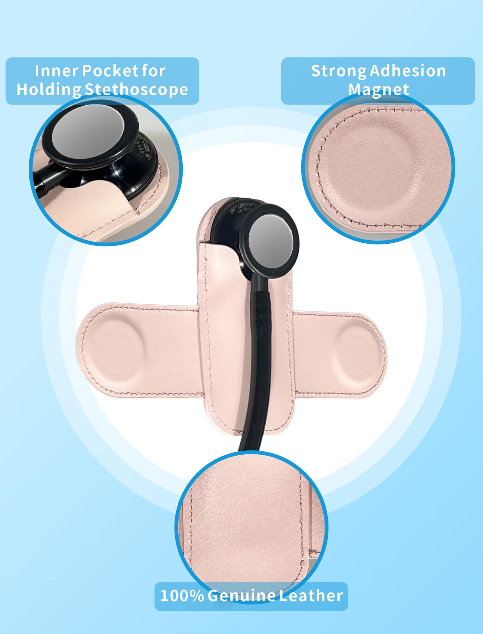 CaseLeather Stethoscope Holder, Genuine Top-Grain Leather | Strong & Durable | Magnetic Closure - Easy Access | for Doctors, Nurses, Adult (Pink)