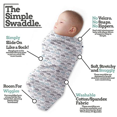 Henry Hunter Baby Swaddle Sack | The Simple Swaddle | Soft Stretchy Cotton Swaddles for Newborns | Baby Swaddles 0-3 Months, Swaddle Blankets for Baby Boy, Pack of 3, Cloud | Moon | Light Heather
