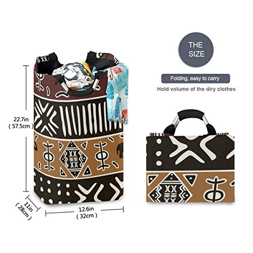 Ruio Laundry Hamper Basket Storage Bag Foldable Clothes Bag African Mud Cloth with Elephants Folding Washing Bin Clothes Hamper Large Basket