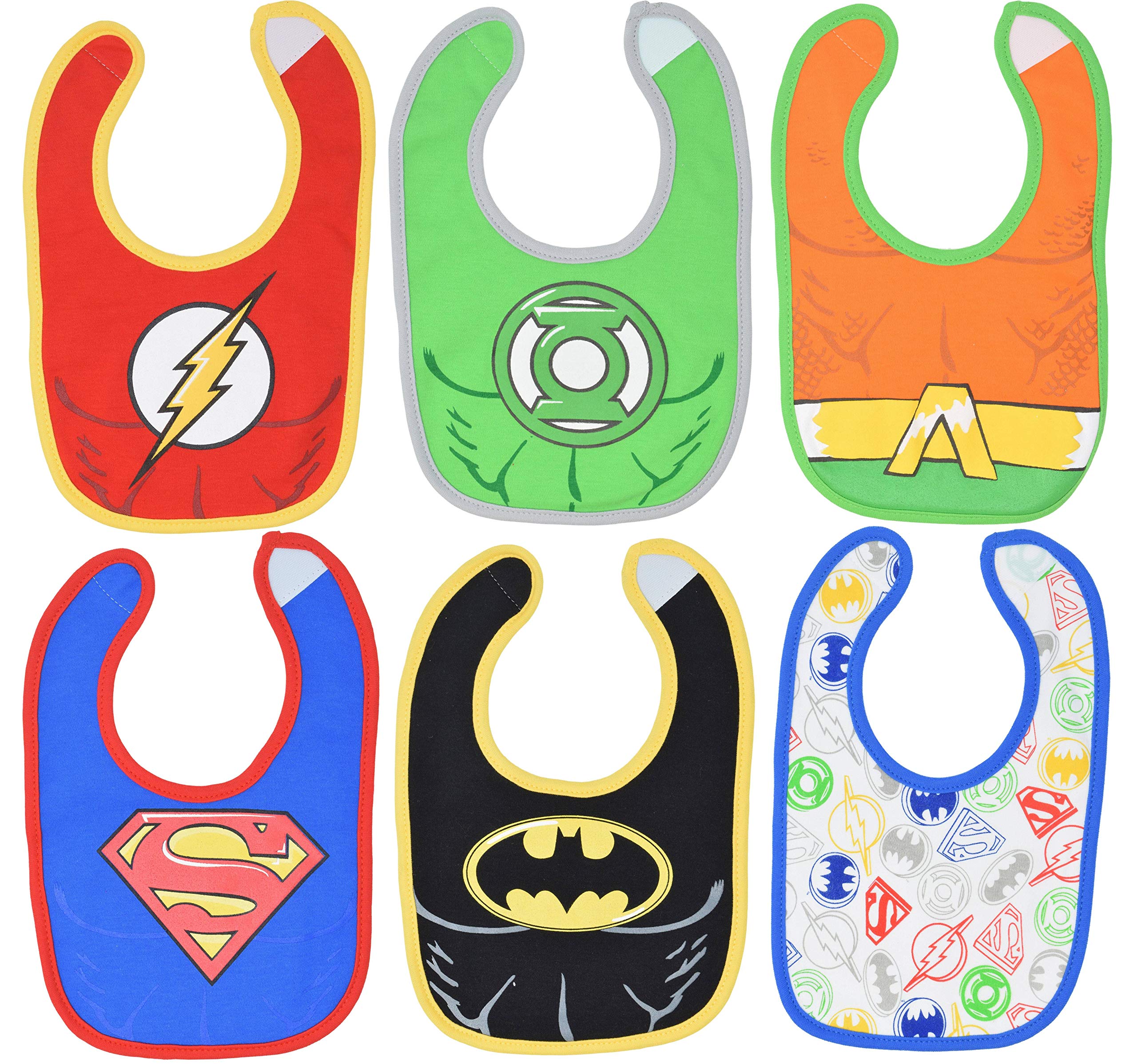 Warner Bros. Justice League Baby Boys 6 Pack Bibs Superman Batman Flash Aquaman Green Lantern