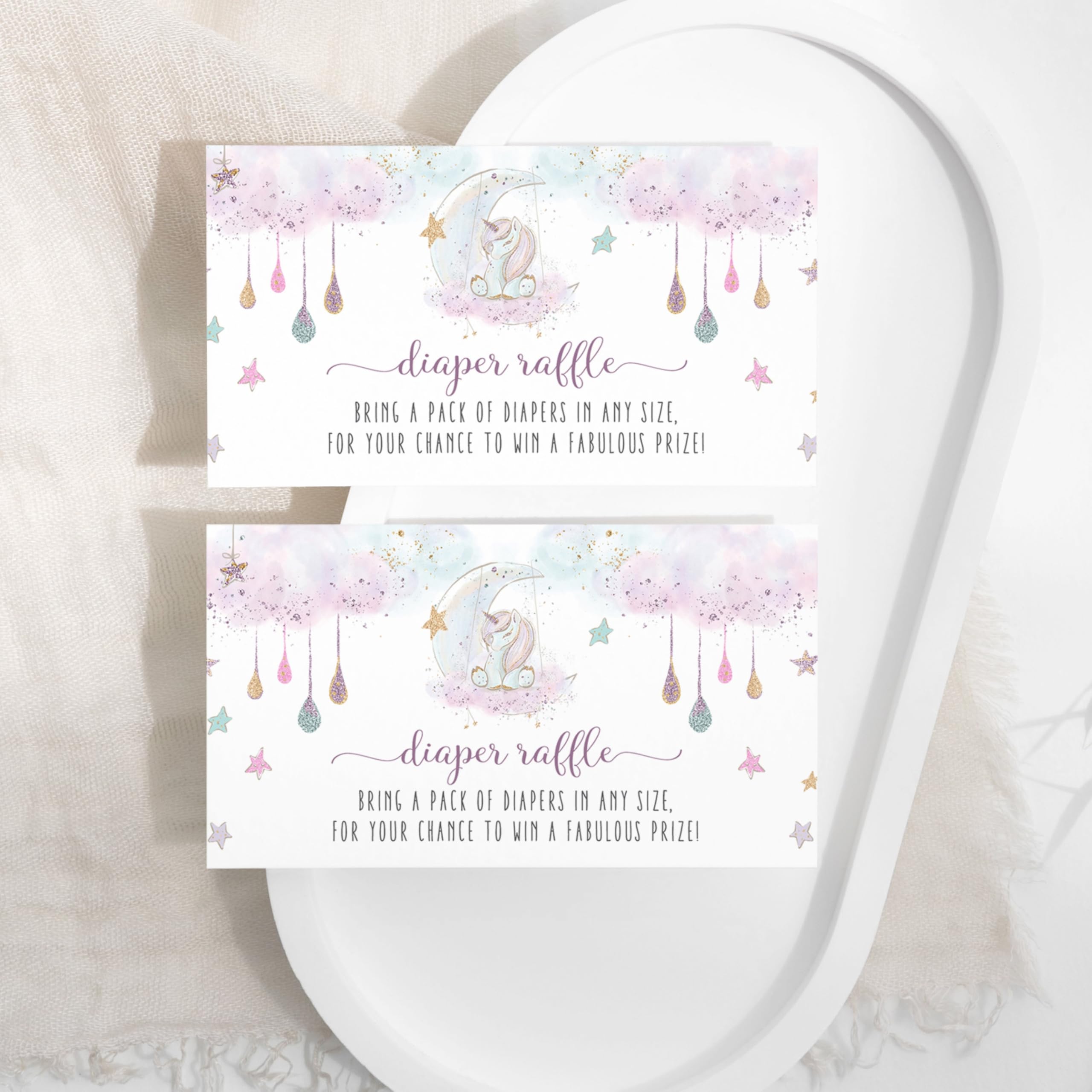 Unicorn Diaper Raffle Tickets, Girls Baby Shower Games for Prizes, Baby Shower Diaper Raffle Invitation Insert Cards, 25 Pack