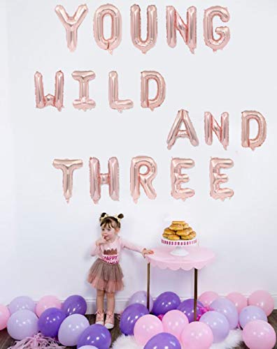 JeVenis Young Wild and Three Balloon Young Wild and Three Banner Young Wild and Three Decorations for Girl Third Birthday Decorations 3 Year Old Birthday Decor 3rd Birthday Balloon