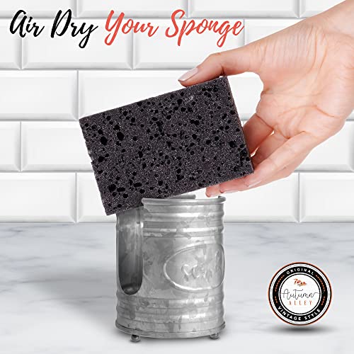Autumn Alley Farmhouse Sponge Holder - Galvanized Kitchen Sponge Holder for Kitchen, Rustic Kitchen Accessories Farmhouse Style with SCRUB Label, Charm Country Kitchen Accessories Counter
