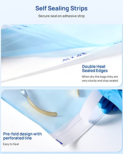 JMU Self Sealing Sterilization Pouches 3.5" x 10" (3.5x9) Autoclave Sterilizer Bags, 200/Box