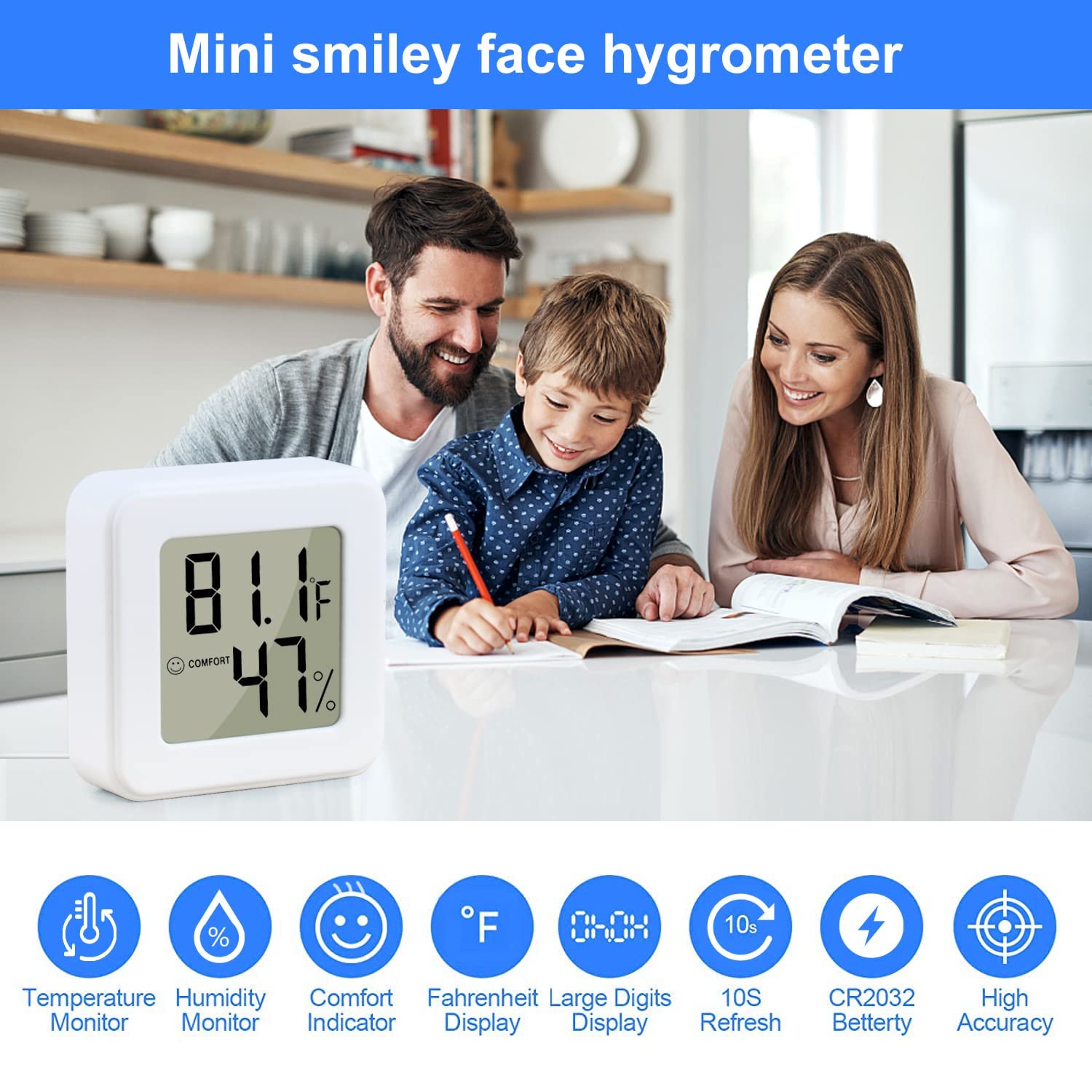 Indoor Digital Humidity 4Pack, Hygrometer Digital Hygrometer Family Indoor Thermometer , high-Precision Temperature and Humidity Monitors for greenhouses, Reptiles, Cigar Boxes, cellars, Offices