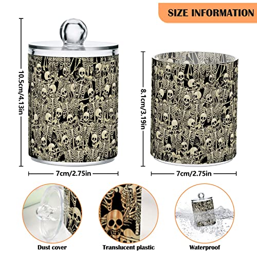 ALAZA Gothic Skull Skeleton Qtip Holder Organizer Dispenser For Cotton Ball, Cotton Swab, Cotton Round Pads, Floss,Bathroom Canisters Storage Organizer, Vanity Makeup Organizer,2Pack