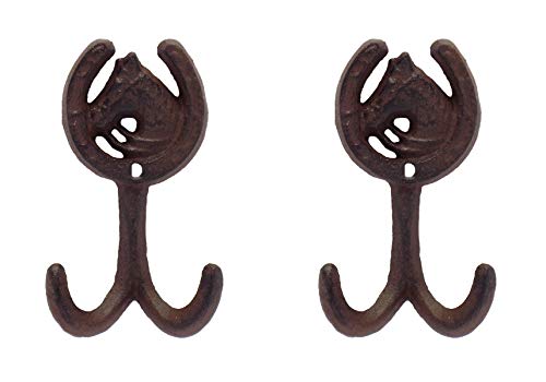Rustic Heavy Duty Cast Iron Horse Shoe Wall Hooks, Set of 2, 5 Inch