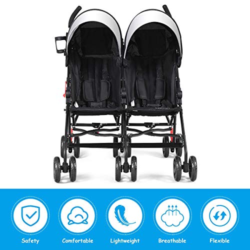 HONEY JOY Double Stroller, Compact Lightweight Stroller Side by Side, Adjustable Canopy, Cup Holder & Storage Bag, Travel Stroller for Airplane, Foldable Twin Umbrella Stroller for Infant and Toddler