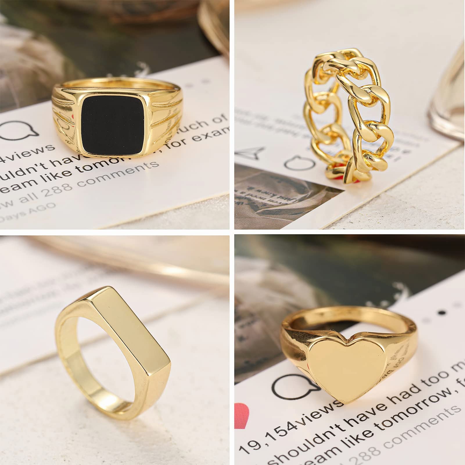 6 PCS Gold Chunky Rings Set - iF ME 18K Real Gold Plated Stacking Rings Set, Statment Croissant Dome Chunky Rings for Women and Men (9)