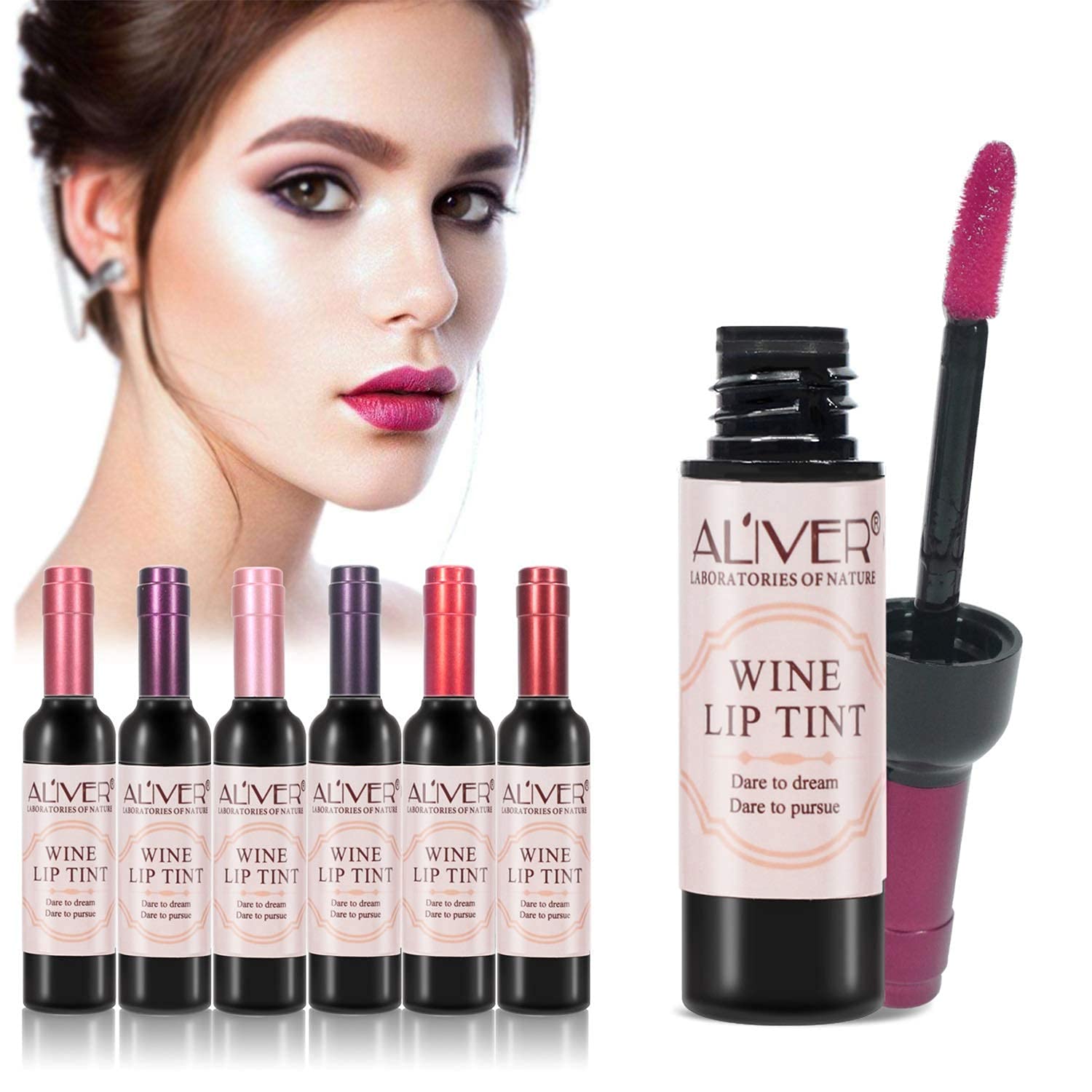 Wine Liquid Lipstick, Lady Long Lasting Make Up Gloss Matte Lip Tint Wine Bottle Cover, Waterproof, Best Gift Kit Ideas for Girlfriends, Women, Moms(6 Colors)