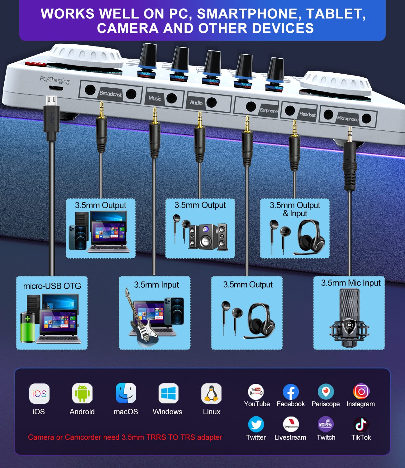 Podcast Equipment Bundle, tenlamp Q8 Podcast Microphone with Sound Board Voice Changer Mixer Controller, Studio Live Sound Card Kit for PC Smartphone Recording Live Streaming