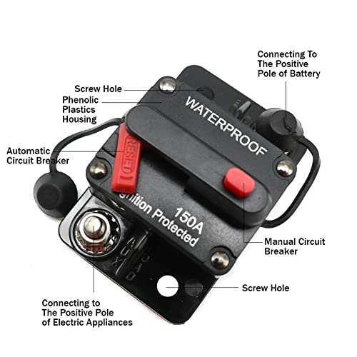 30A 40A 50A 60A 70A 80A 100A 120A 150A 200A 250A 300A AMP Circuit Breaker Fuse Reset 12-48V DC Car Boat Auto Waterproof (Color : 150A)