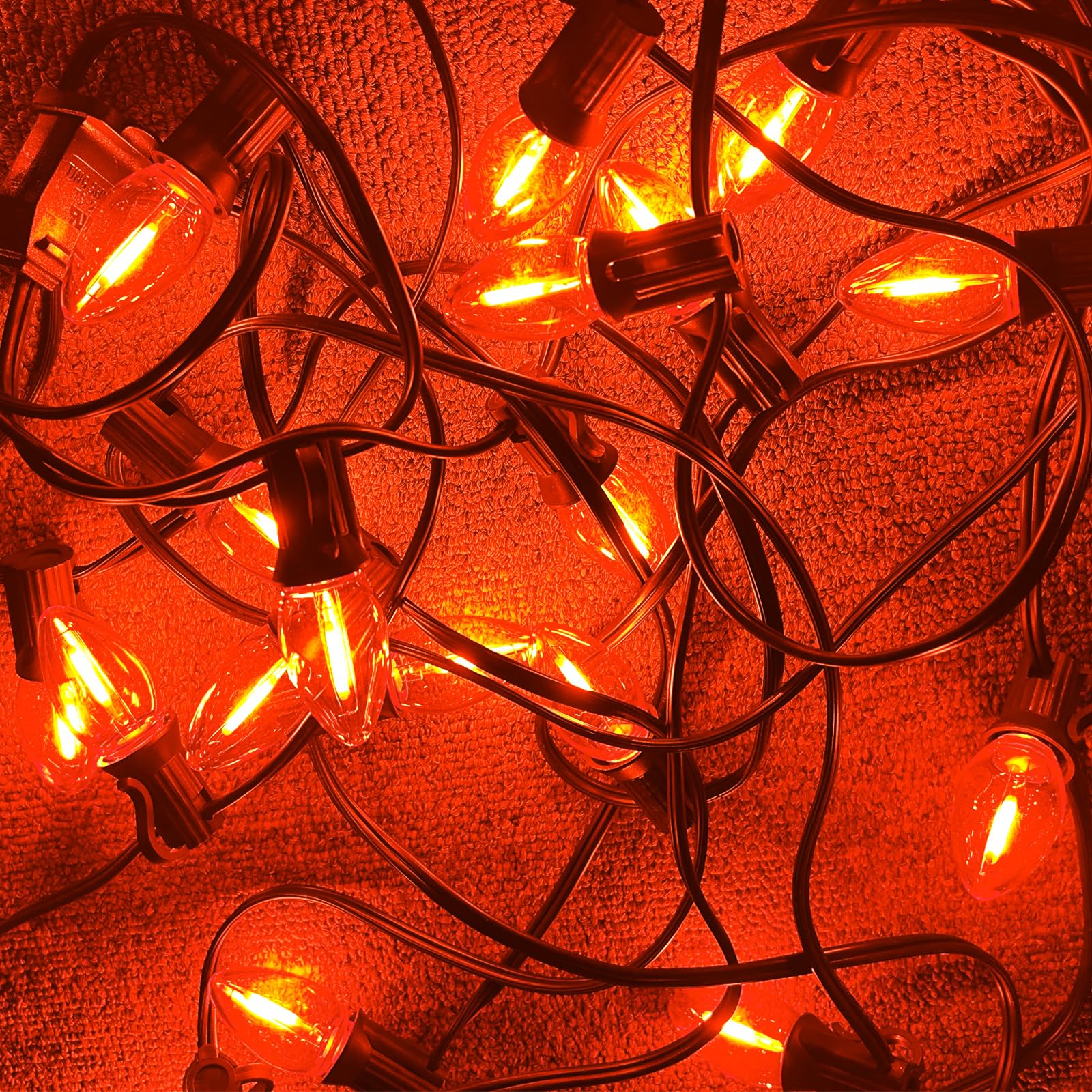 A-OKHOSE 25 Pack C7 Orange LED Replacement Bulbs, Christmas Clear Orange String Light Bulbs, Bright Plastic Shatterproof LED Bulb for Christmas Outdoor String Lights, Candle Lights and Night Lights