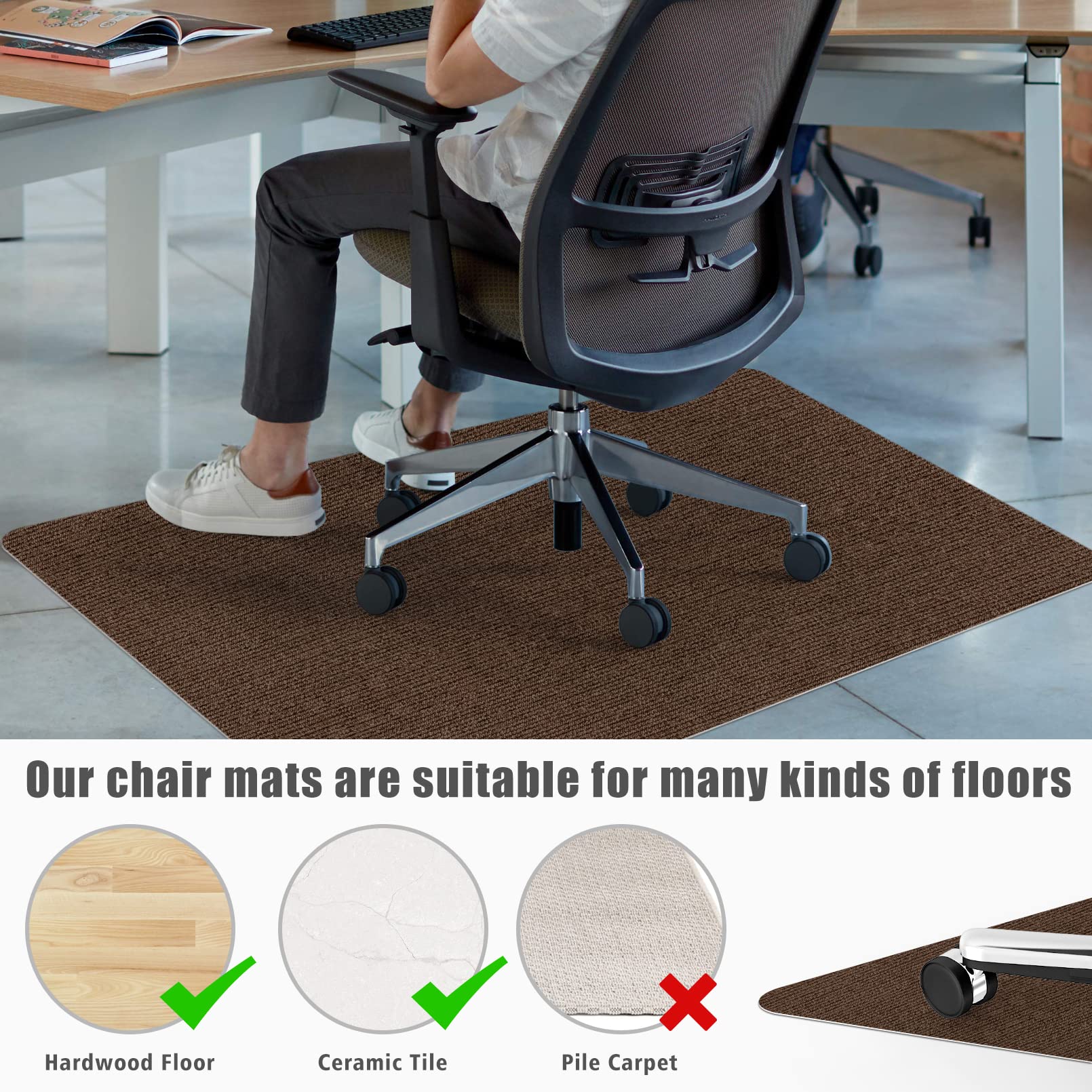 2Pcs Office Chair Mat for Hardwood & Tile Floor, 48 "x36 Computer Desk Chair Mat, Home Floor Protector Mat, Under Desk Low-Pile Rug, Anti-Slip, Easy to Clean (Coffee)