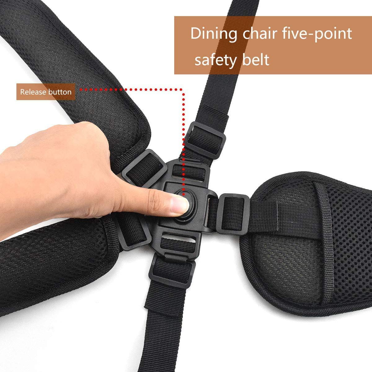 Kissral Universal 5 Point Harness Straps, Adjustable Baby Safety Strap Belt with Shoulder Pads and Guarding Pad, Harness Straps for High Chair/Pushchair/Stroller/Pram/Buggy (Black)