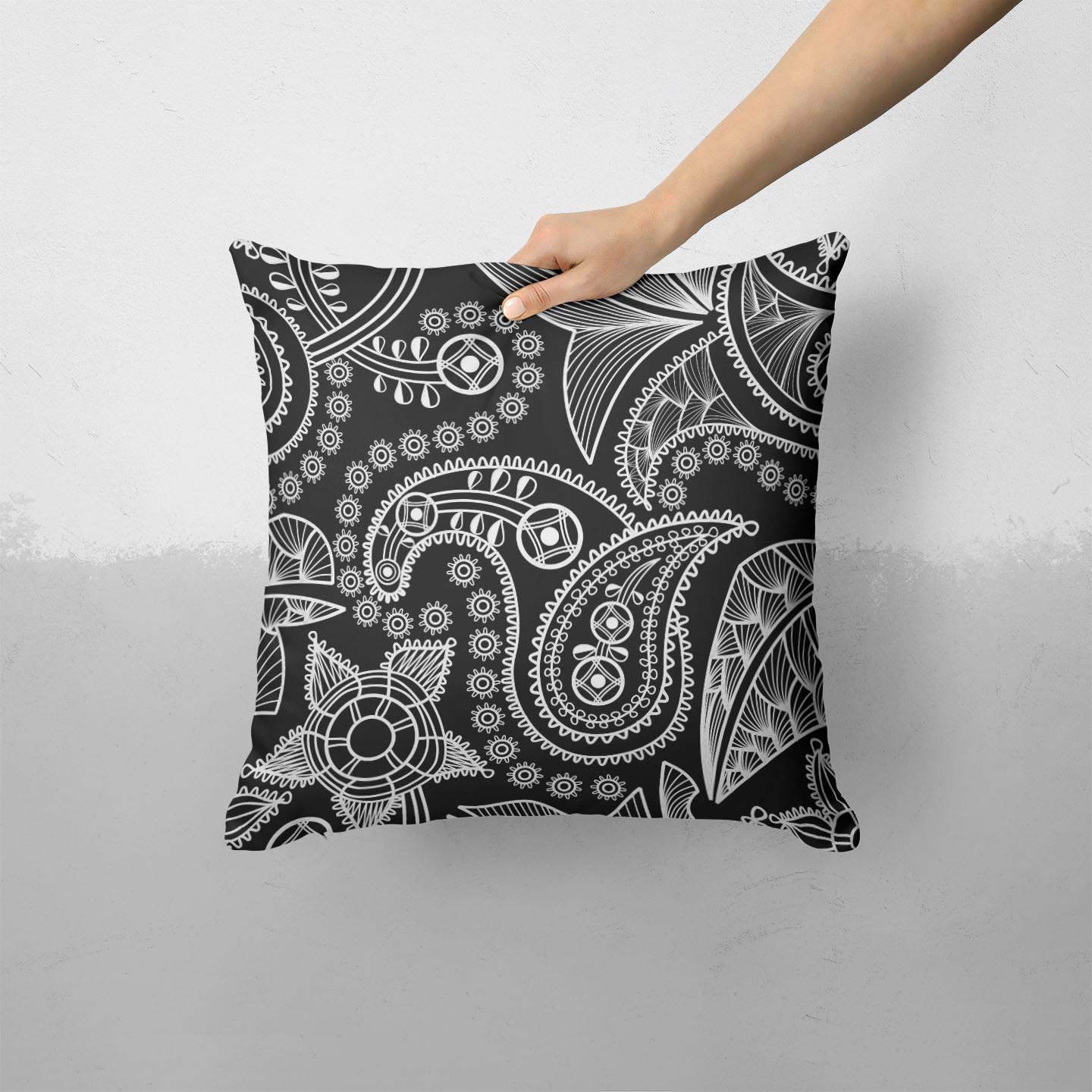iiRov Black and White Paisley Pattern v14 - Custom Decorative Home Decor Indoor or Outdoor Throw Pillow Cover for Sofa, Bed or Couch Cushion (Pillow CASE Cover ONLY)