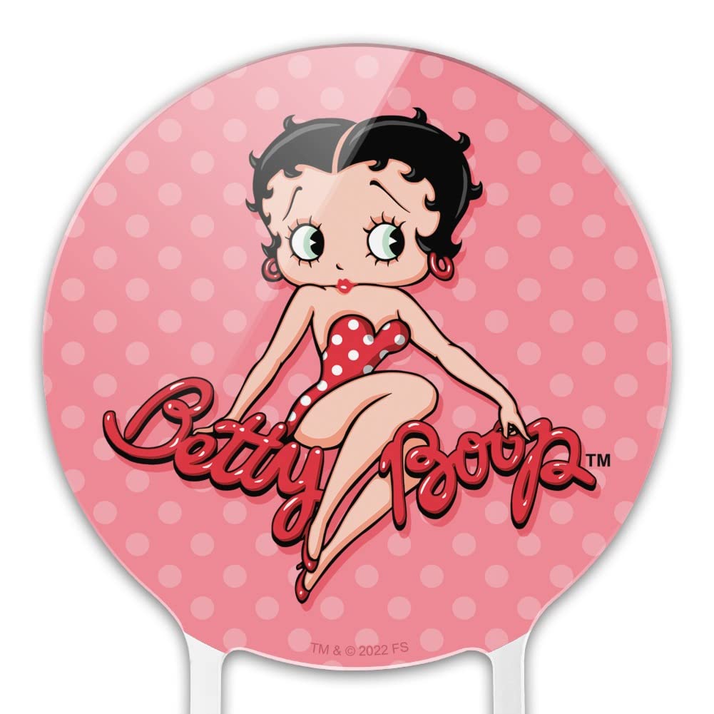 Acrylic Betty Boop Pink Polka Dots Cake Topper Party Decoration for Wedding Anniversary Birthday Graduation